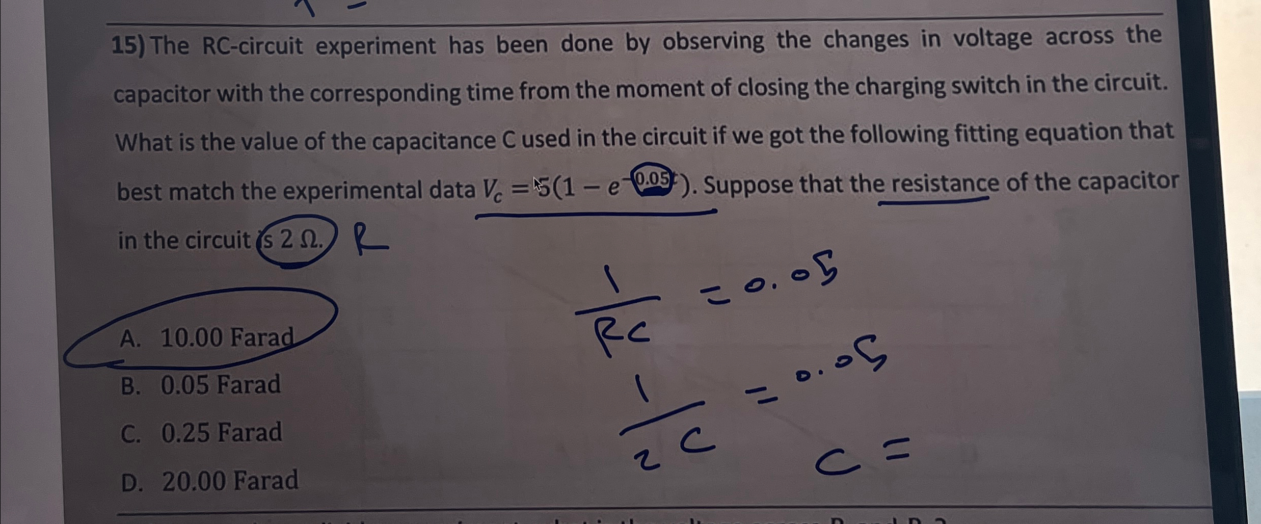 Solved The RC-circuit experiment has been done by observing | Chegg.com
