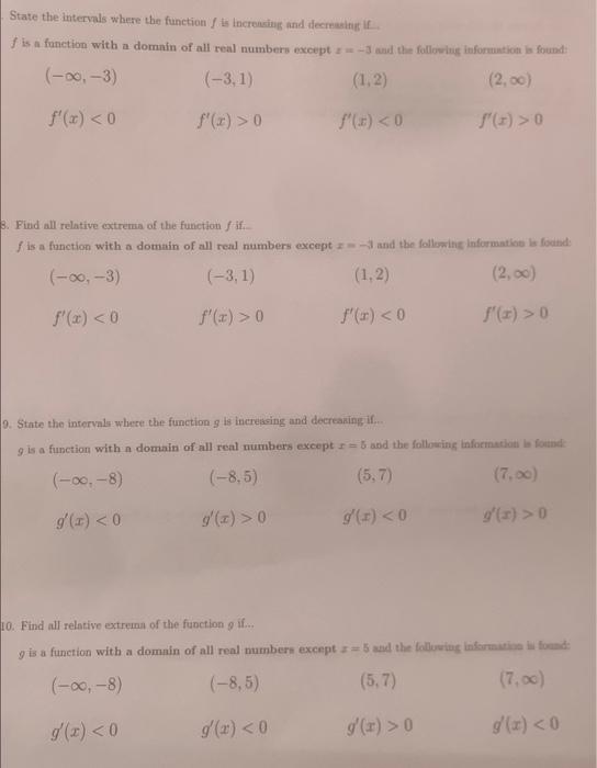 State the intervals where the function f is | Chegg.com