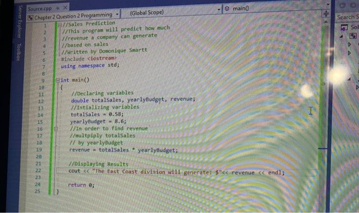 Solved maino Search S Sol Server Explorer Toolbox Source.cpp | Chegg.com