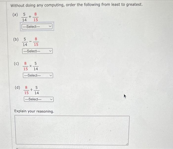 Solved Without doing any computing, order the following from | Chegg.com