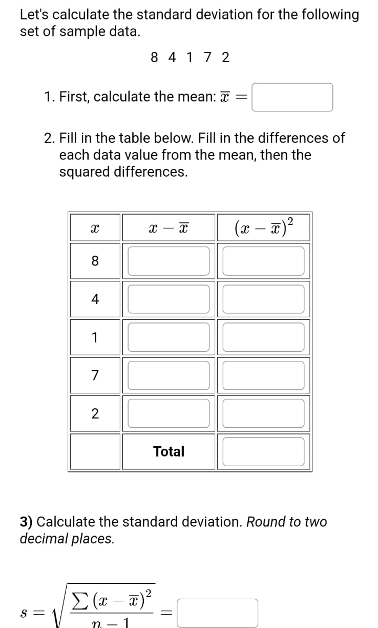 Solved Let's calculate the standard deviation for the | Chegg.com
