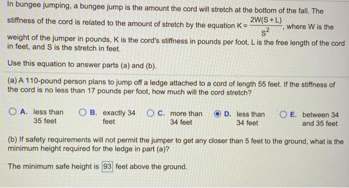 Solved S2 In bungee jumping, a bungee jump is the amount the | Chegg.com