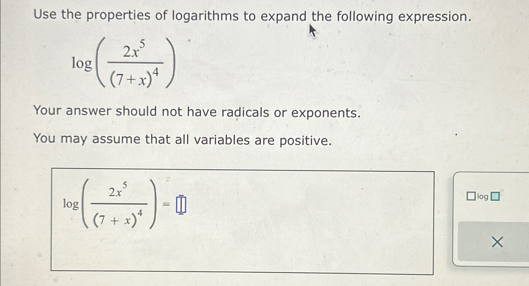 Solved Use the properties of logarithms to expand the | Chegg.com