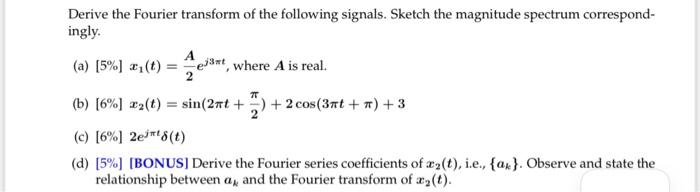 Solved Derive the Fourier transform of the following | Chegg.com