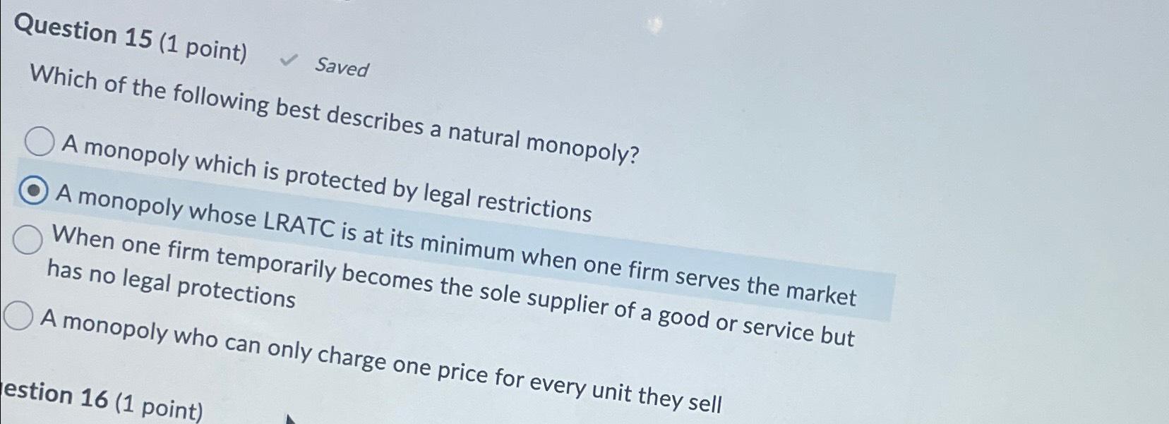 Solved Question 15 (1 ﻿point) ﻿SavedWhich of the following | Chegg.com