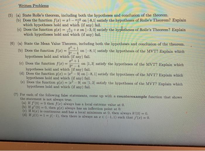 Solved Written Problems (5) (a) State Rolle's theorem, | Chegg.com