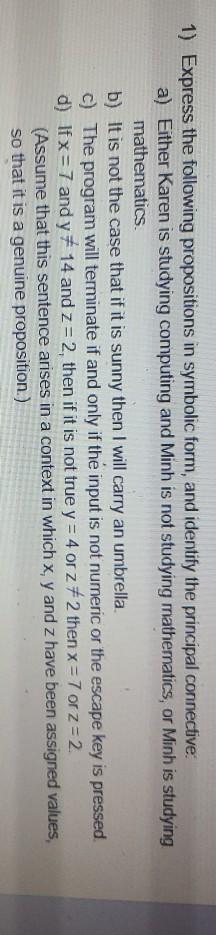 Solved 1) Express the following propositions in symbolic | Chegg.com