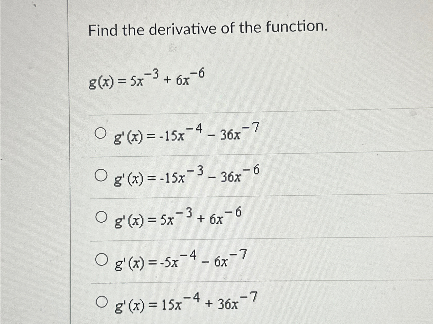 Solved Find the derivative of the | Chegg.com