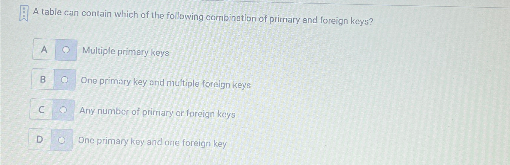 Solved A table can contain which of the following | Chegg.com