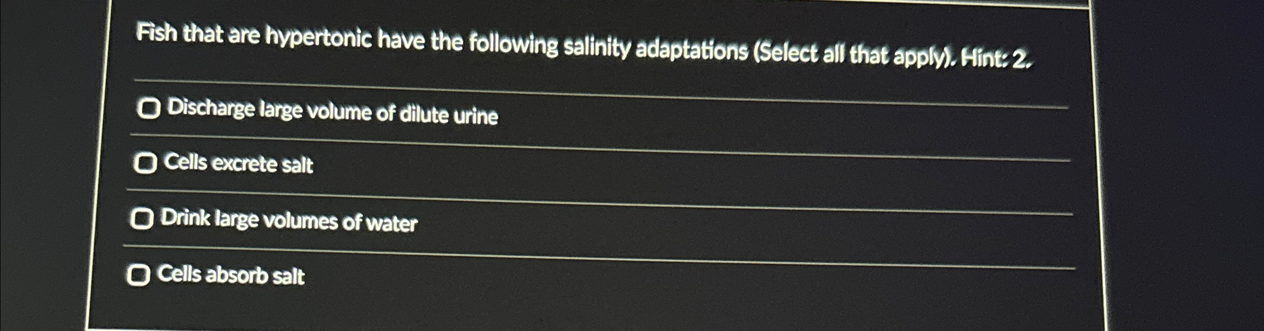 Solved Fish that are hypertonic have the following sallinity | Chegg.com