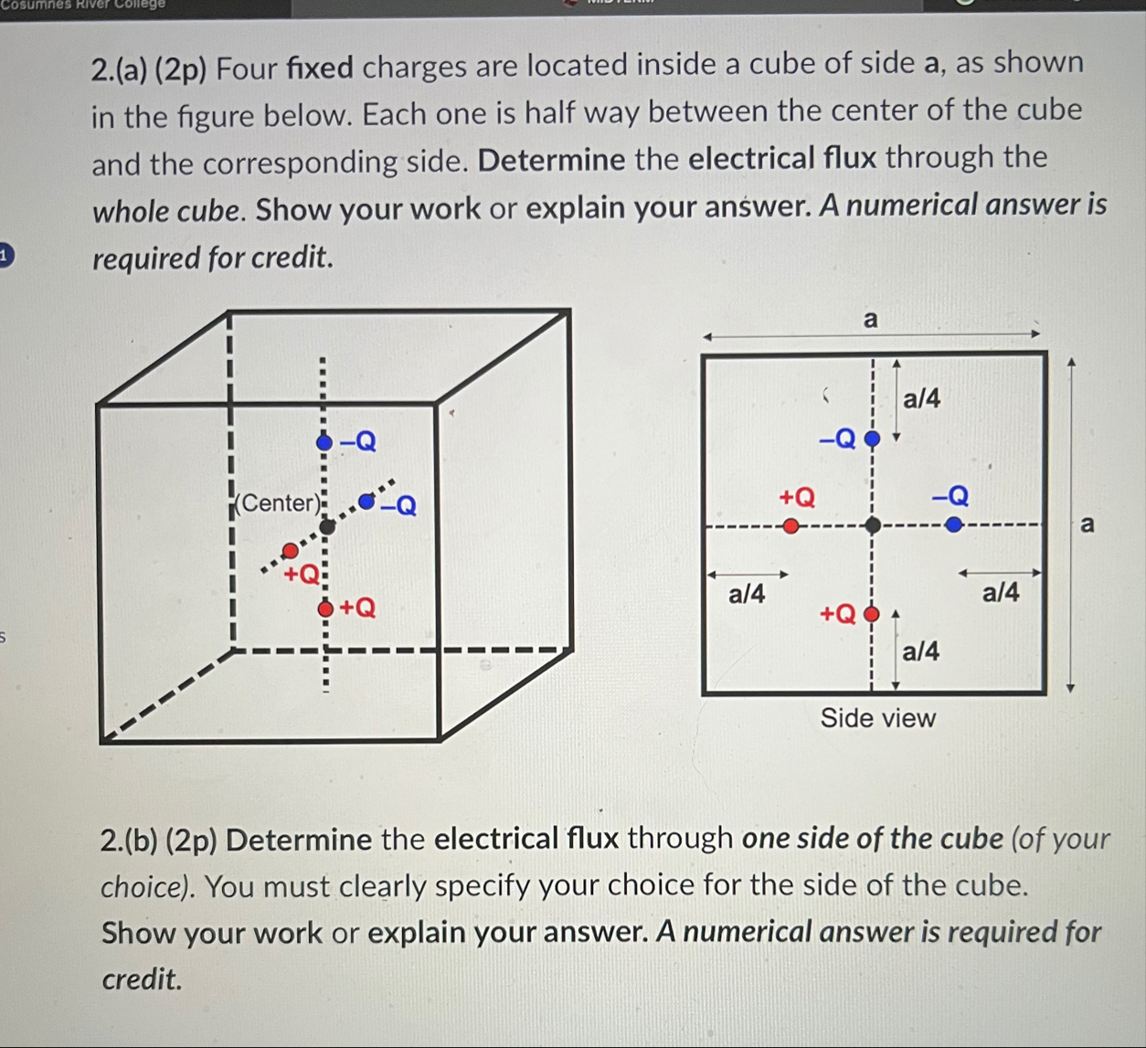 Solved 2.(a) (2p) ﻿Four fixed charges are located inside a | Chegg.com