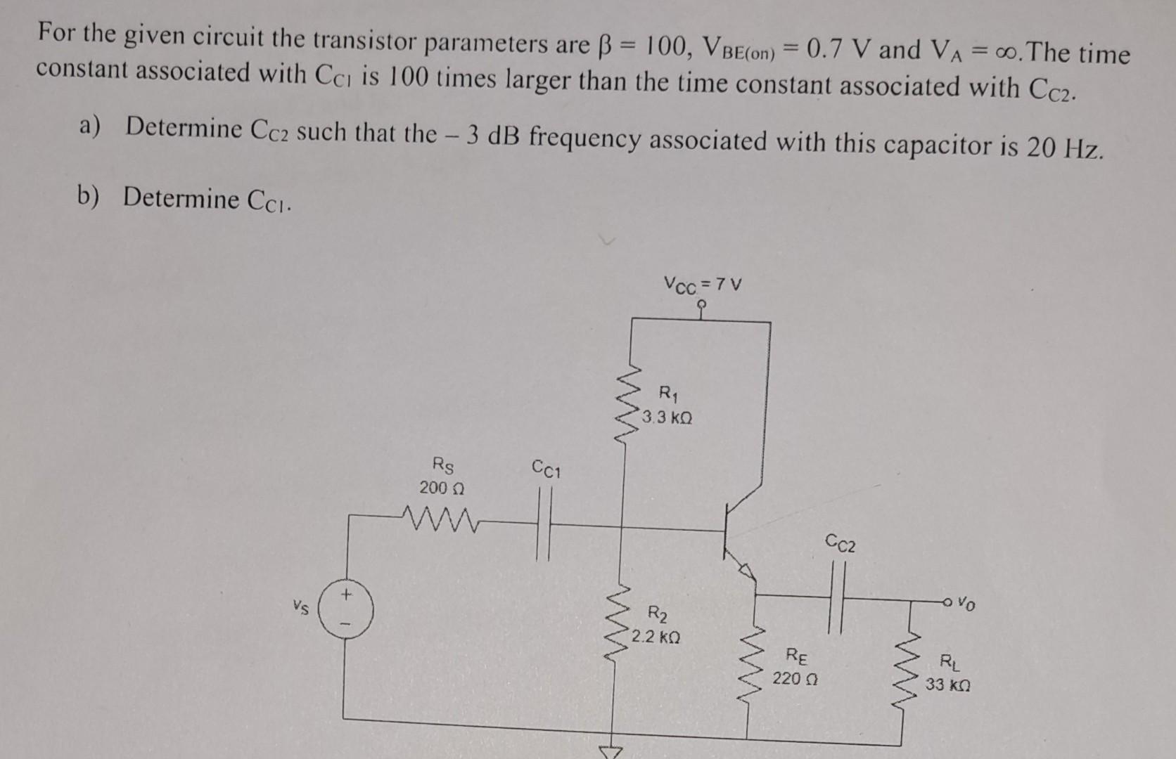 Solved For the given circuit the transistor parameters are | Chegg.com