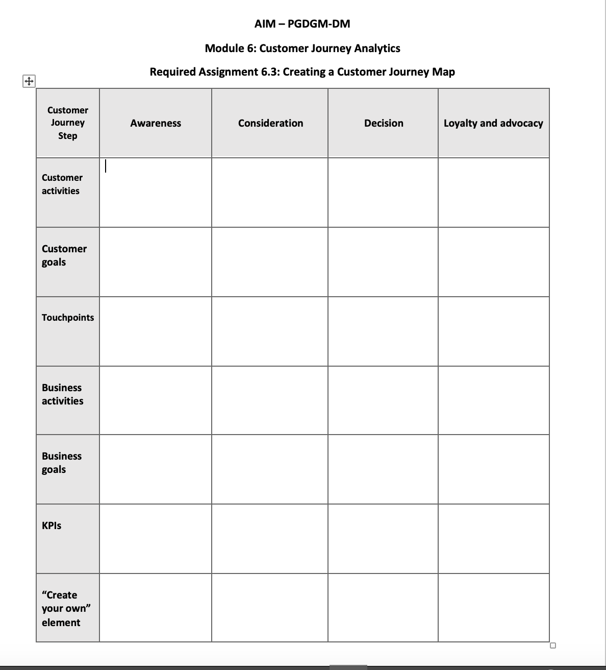 Solved AIM - ﻿PGDGM-DMModule 6: Customer Journey | Chegg.com