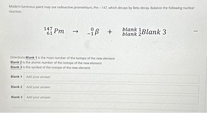 Modern luminous paint may use radioactive promethium, | Chegg.com