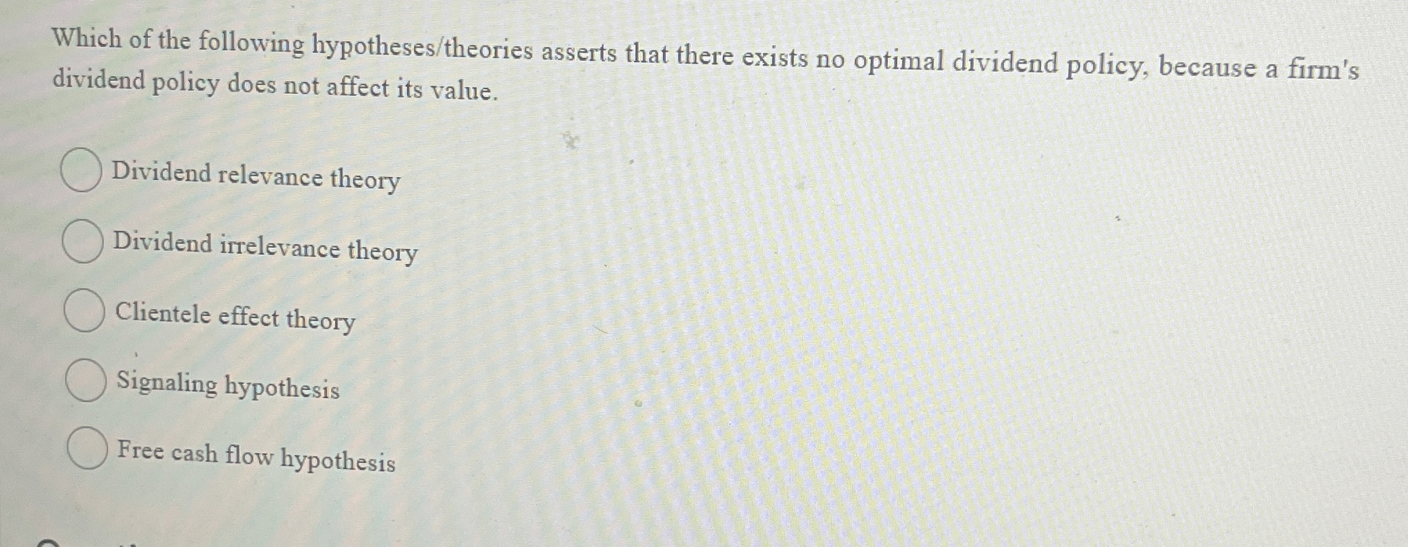 Solved Which of the following hypotheses/theories asserts | Chegg.com