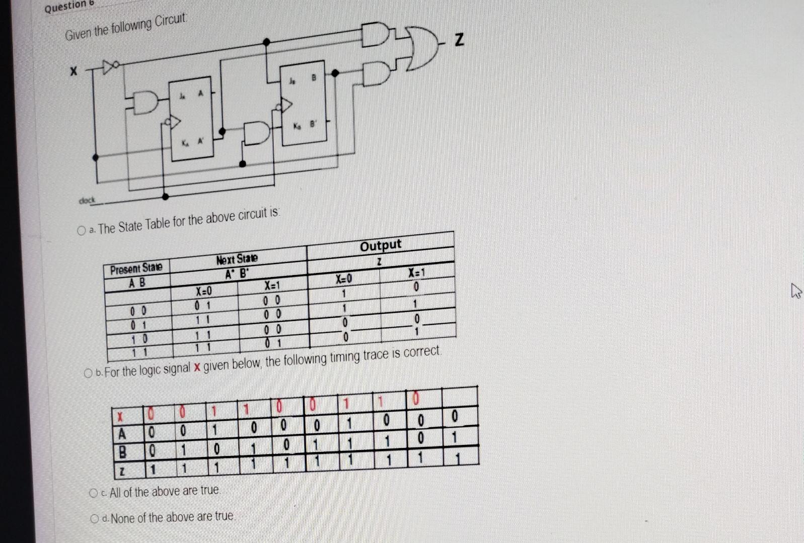 Solved Question b\\nThe State Table for the above circult | Chegg.com