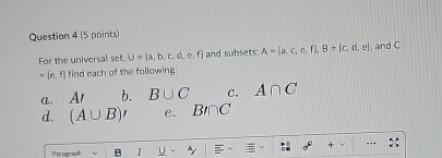 Solved Question 4 (5 ﻿points)For the universal set, | Chegg.com
