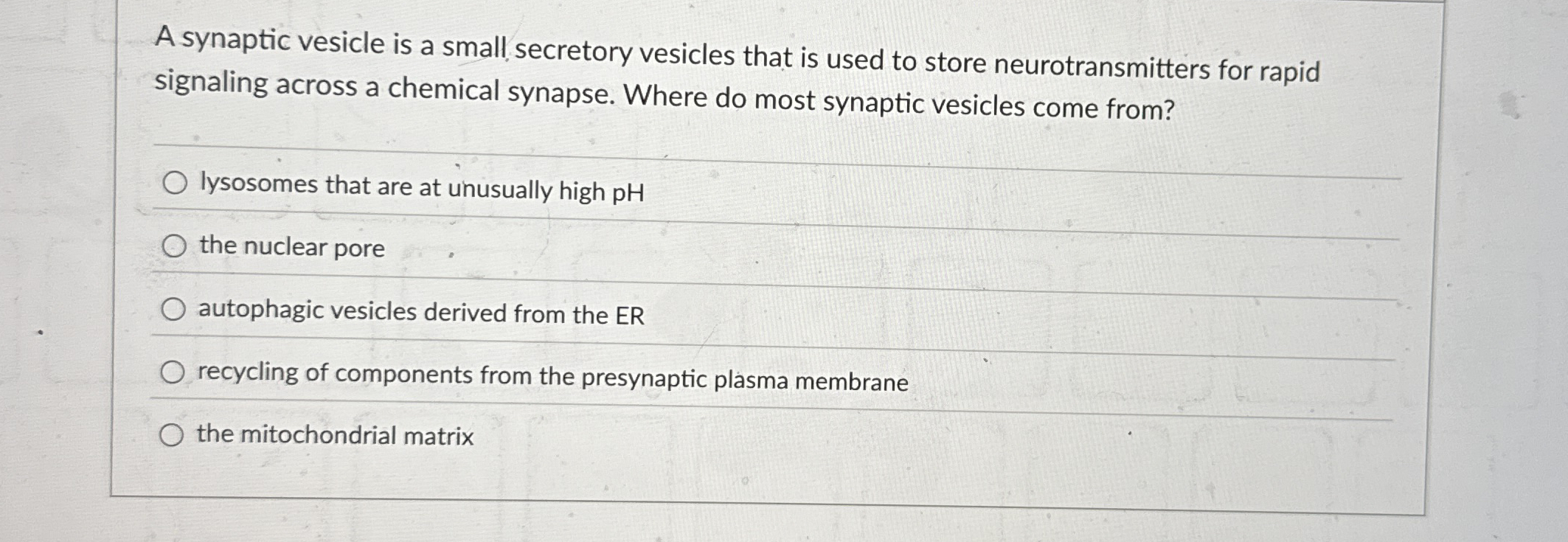 Solved A synaptic vesicle is a small secretory vesicles that | Chegg.com