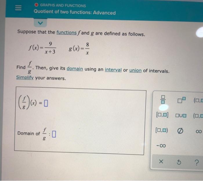 Solved O GRAPHS AND FUNCTIONS Quotient of two functions: | Chegg.com
