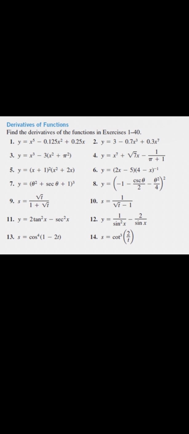Solved Derivatives Of Functionsfind The Derivatives Of The Chegg