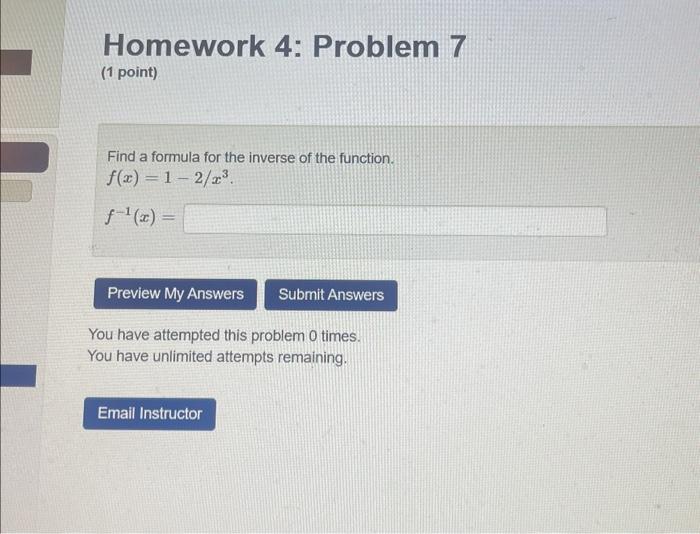Solved Homework 4: Problem 7 (1 point) Find a formula for | Chegg.com Solved Homework 4: Problem 7 (1 point) Find a formula for | Chegg.com