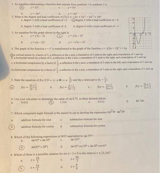 Solved 1. An equation representing a function that extends | Chegg.com