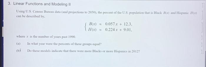 Solved Linear Functions and Modeling II Using U.S. Census | Chegg.com
