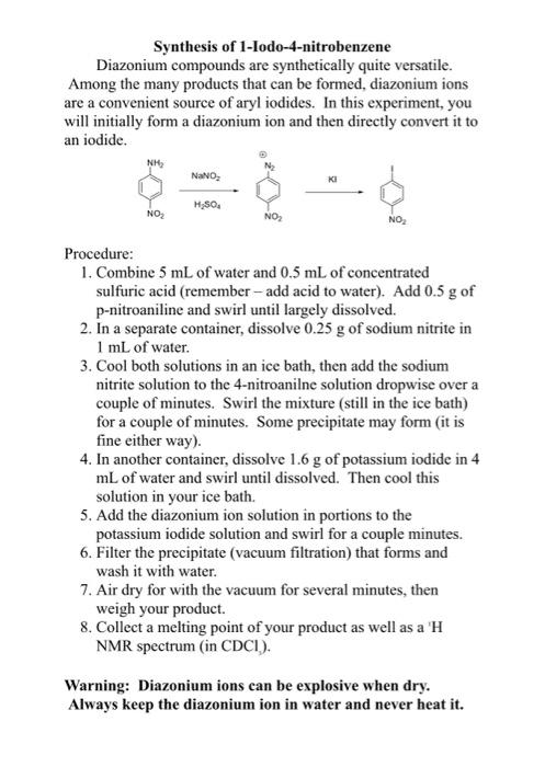 Solved Synthesis of 1-Iodo-4-nitrobenzene Diazonium | Chegg.com