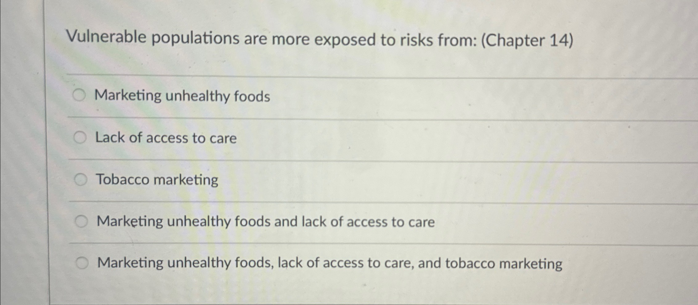 Solved Vulnerable populations are more exposed to risks | Chegg.com