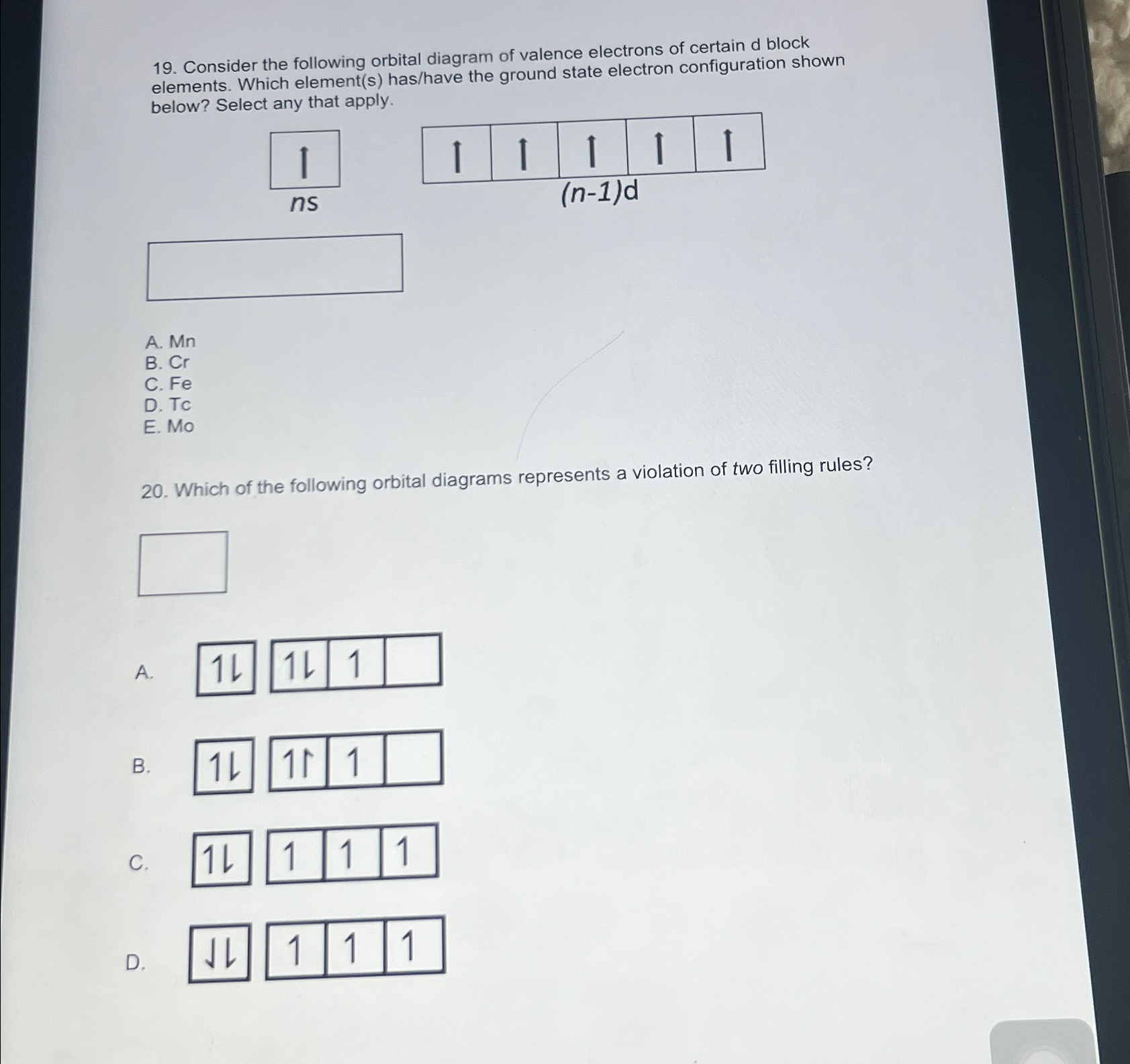 Solved Consider the following orbital diagram of valence | Chegg.com