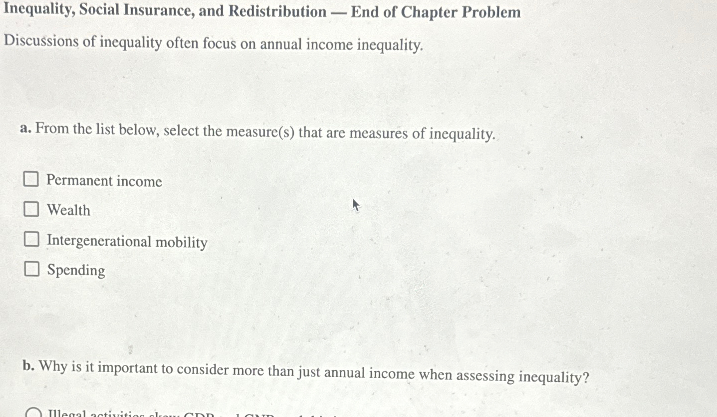 Solved Inequality, Social Insurance, and Redistribution - | Chegg.com
