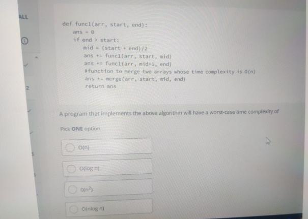 Solved ALLdef funcl (arr, ﻿start, end):ans =θif end > | Chegg.com