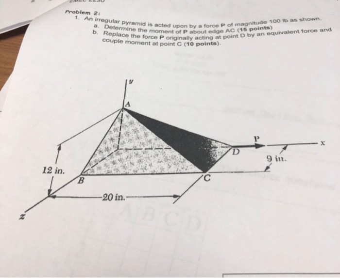 Solved Problem by a force 1. An irregular pyramid is acted | Chegg.com