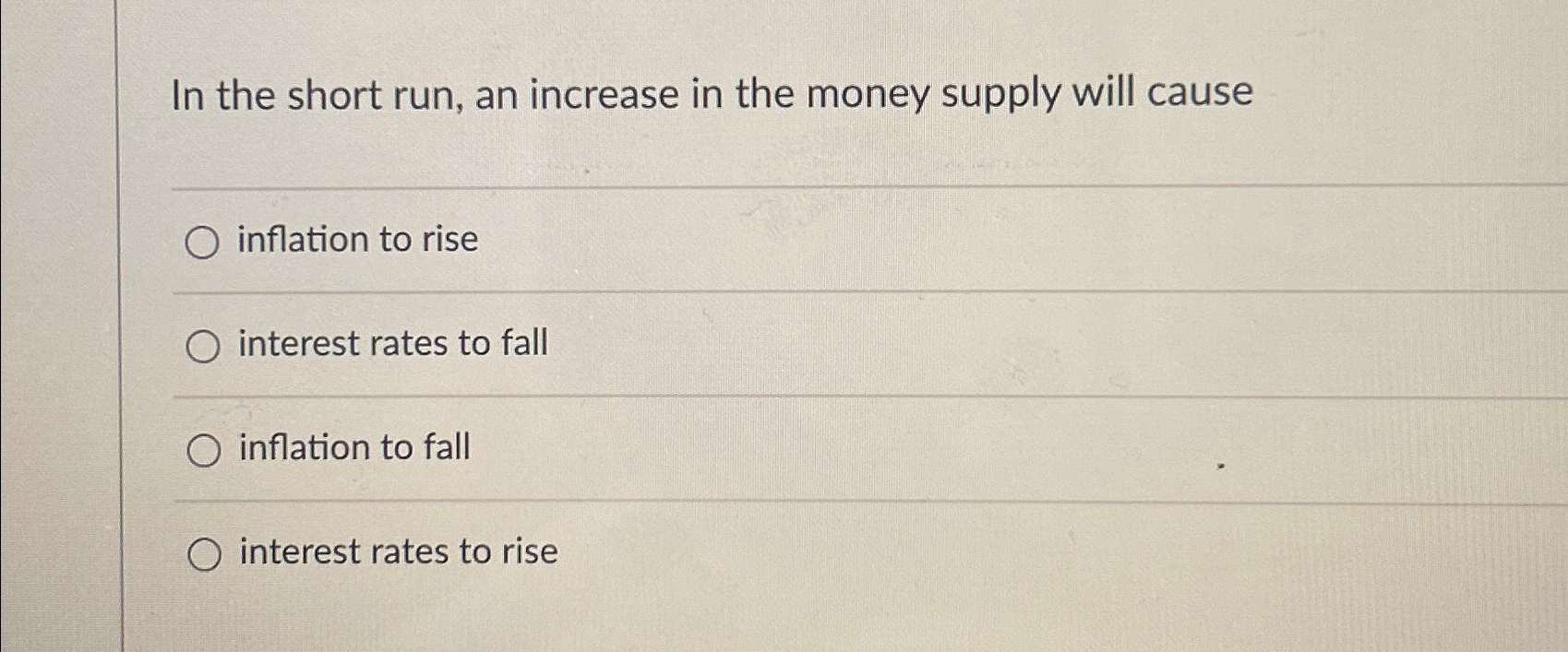 Solved In the short run, an increase in the money supply | Chegg.com