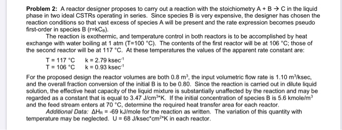 Solved Problem 2: A reactor designer proposes to carry out a | Chegg.com