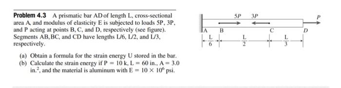 Solved Problem 4.3 A prismatic bar AD of length L, | Chegg.com