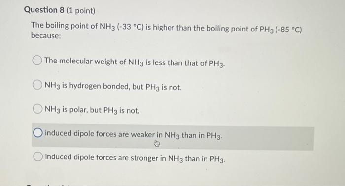 Solved Question 8 (1 point) The boiling point of NH3 (-33 | Chegg.com