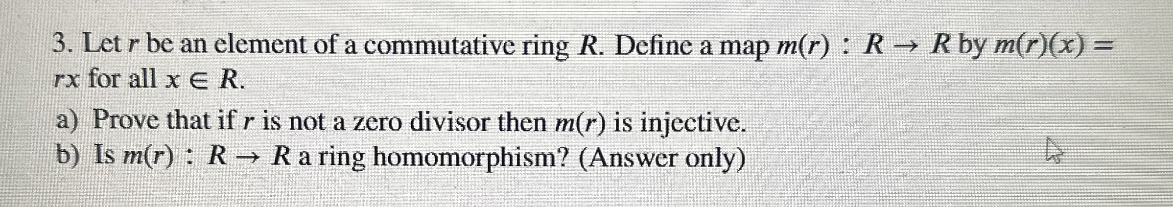 Solved Let r ﻿be an element of a commutative ring R. ﻿Define | Chegg.com