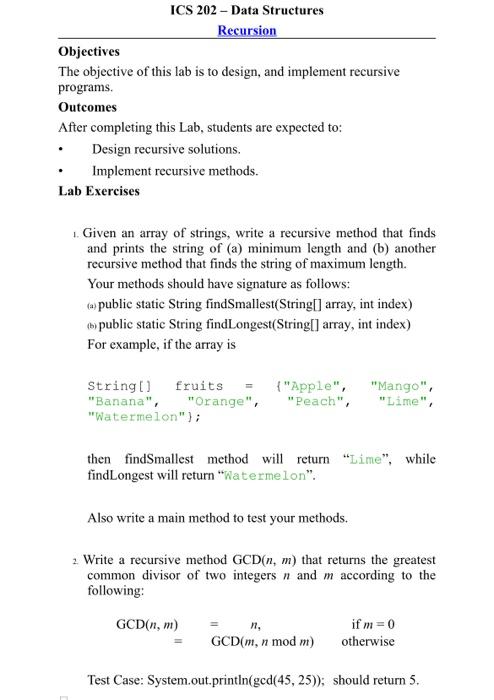 Solved ICS 202 - Data Structures Recursion Objectives The | Chegg.com