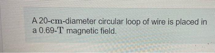 Solved A 20−cm-diameter circular loop of wire is placed in a | Chegg.com
