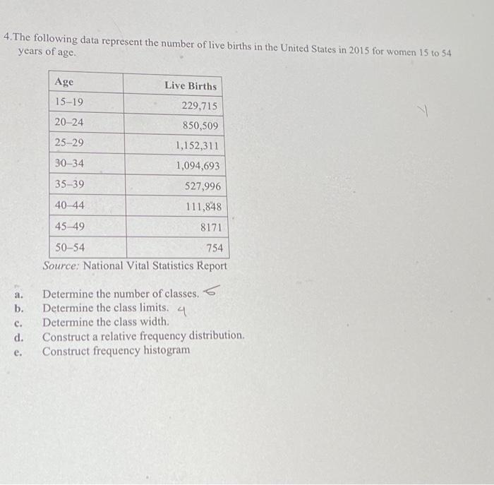 Solved 4. The following data represent the number of live | Chegg.com
