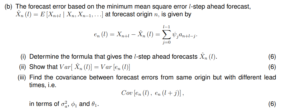 Solved (b) ﻿The forecast error based on the minimum mean | Chegg.com