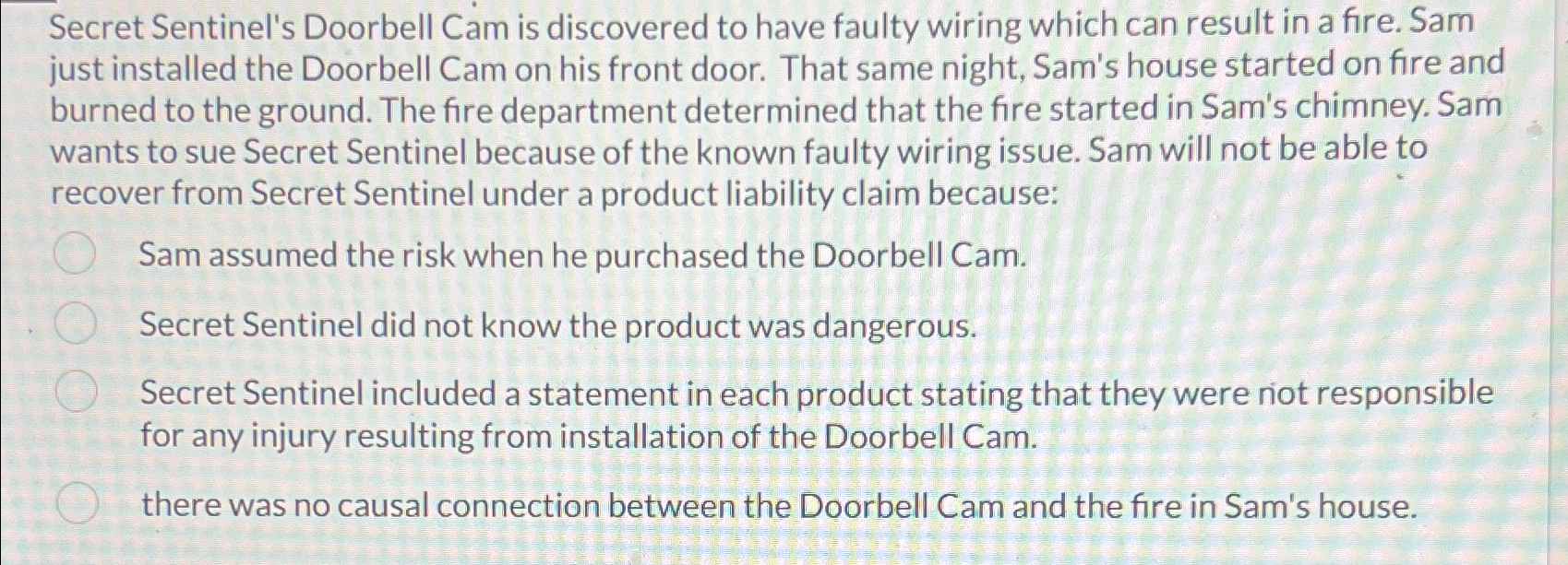 Solved Secret Sentinel's Doorbell Cam is discovered to have | Chegg.com