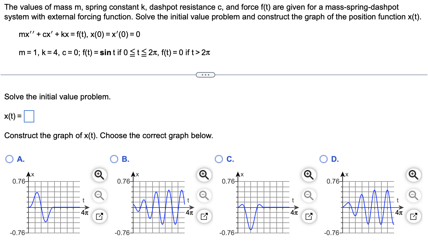Solved The values of mass m, ﻿spring constant k, ﻿dashpot | Chegg.com