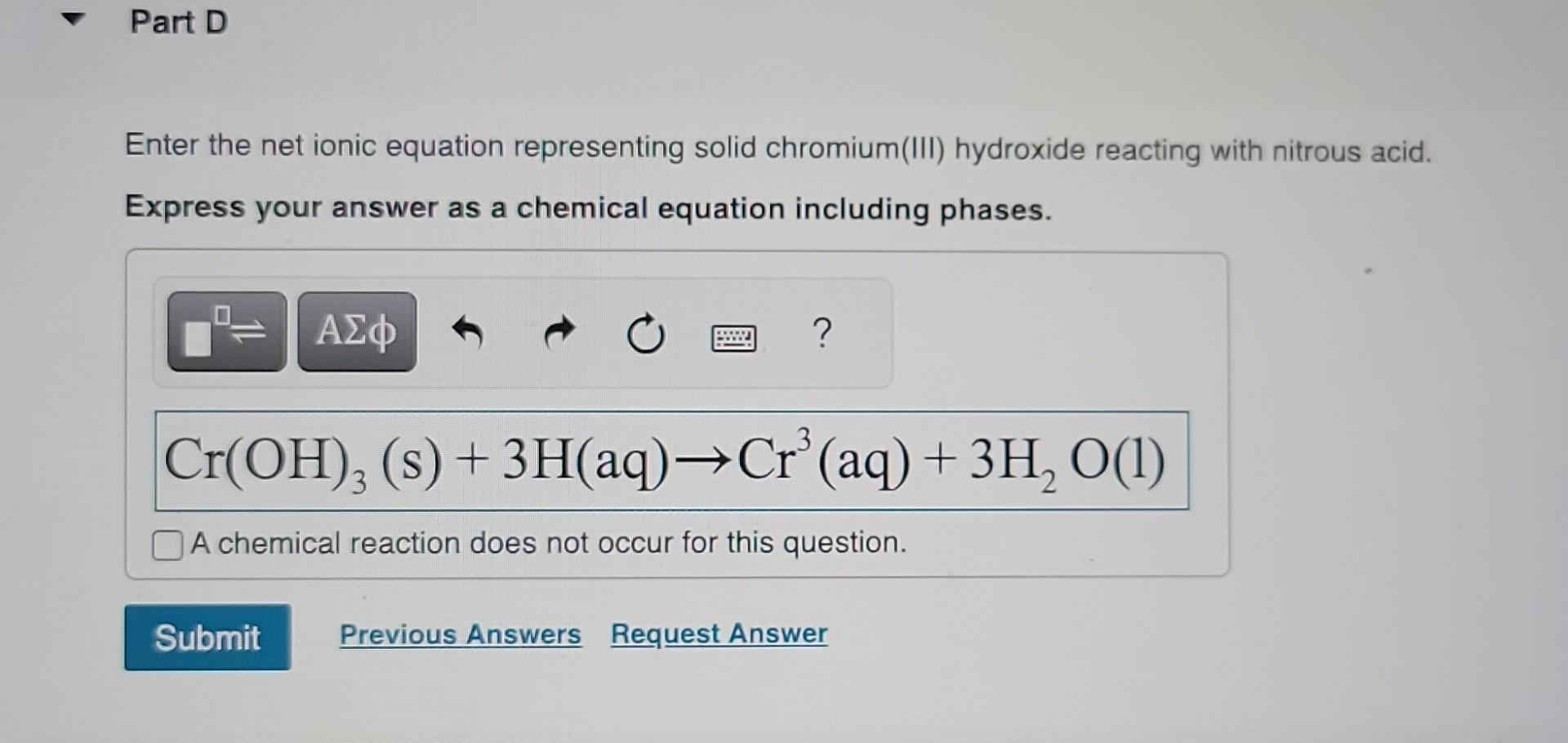 Solved Enter the net ionic equation representing aqueous | Chegg.com