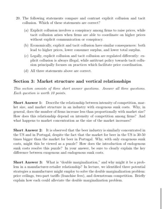 Solved 20. The following statements compare and contrast | Chegg.com