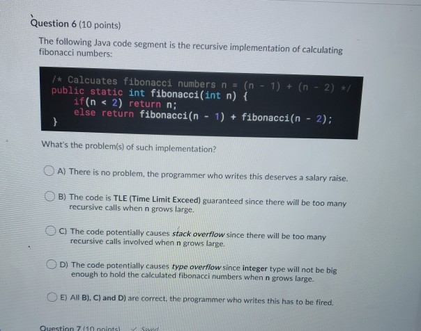 Solved Question 6 (10 points) The following Java code | Chegg.com