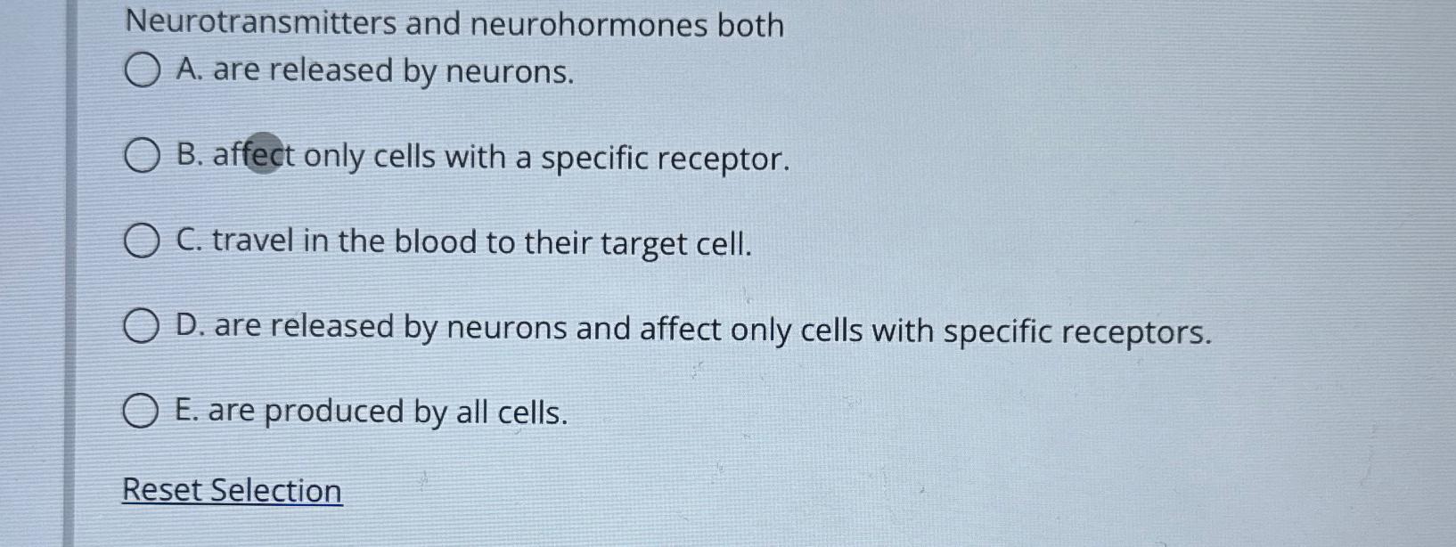 Solved Neurotransmitters and neurohormones bothA, ﻿are | Chegg.com