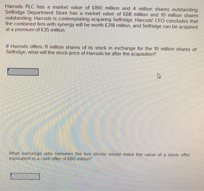 Solved Harrods PLC has a market value of £190 million and 4 | Chegg.com