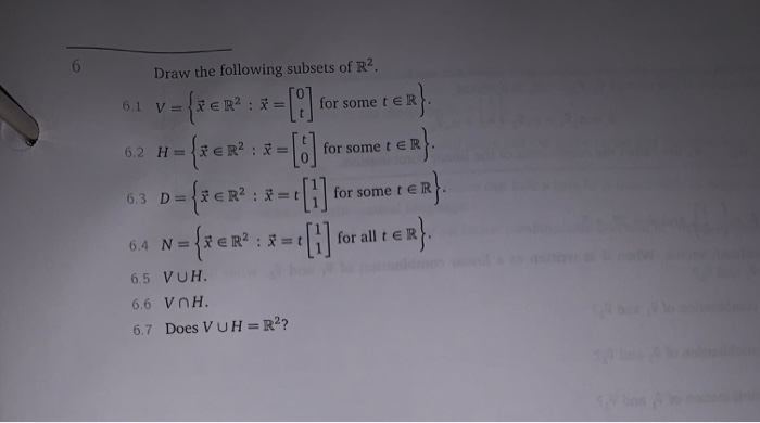 Solved Draw the following subsets of R2. 61 v= {xer? : * = | Chegg.com